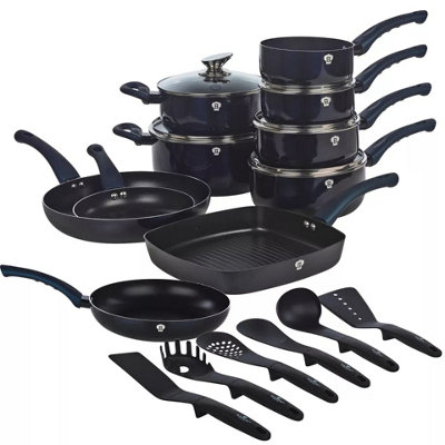 BLAUMANN 21 Pcs Aquamarine Colour Cookware Pots Grill Pans with Soft ...