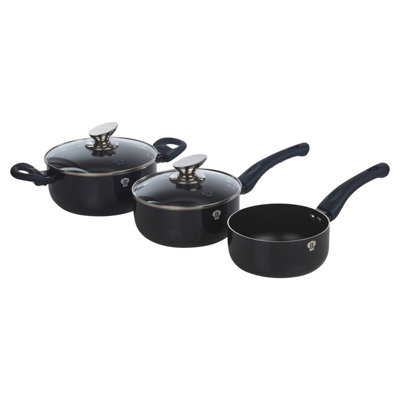 BLAUMANN 5Pc Set Matt Black Colour Cookware Induction Pot Pan Saucepan ...
