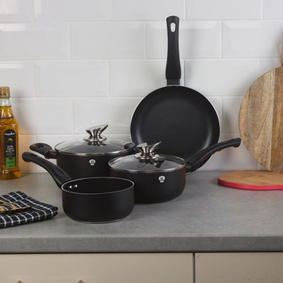 BLAUMANN 6Pc Set Matt Black Colour Cookware Frying Grill Pots Saucepan ...