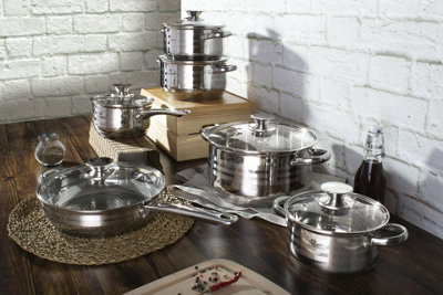 BLAUMANN Gourmet 12Pc Cookware Set Stainless Steel Non Stick Pots Pan ...