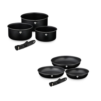 BLAUMANN Matt Black Aluminium 7 Pcs Saucepan & Frying Pan Set - Space ...