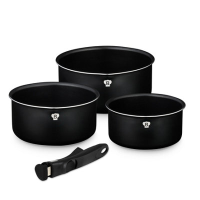 BLAUMANN Matt Black Aluminium 7 Pcs Saucepan & Frying Pan Set - Space ...