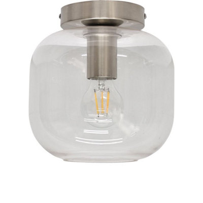 BLETCH - CLEAR GLASS SATIN NICKEL CEILING LIGHT FITTING