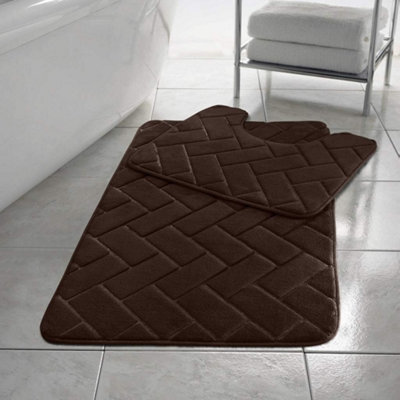 Block Bricks Bath Mat Set Non Slip Pedestal Set Extra Absorbent 100% ...