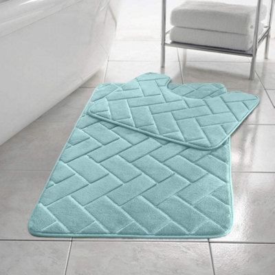 Block Bricks Bath Mat Set Non Slip Pedestal Set Extra Absorbent 100% ...