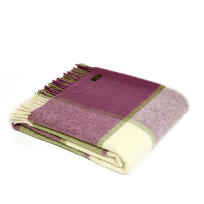 Block Check Raspberry 100% Wool Throw Over Blanket | DIY at B&Q