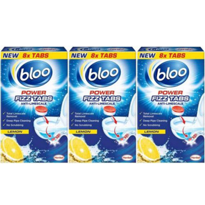 Bloo Power Toilet Fizz Tabs Anti Limescale Lemon 8 Tabs x 3