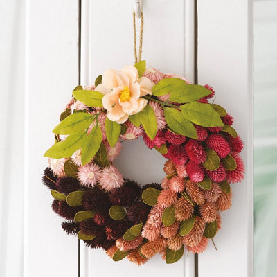 Bloom Artificial Everlasting Strawflower Round Wreath - Dried & Faux ...