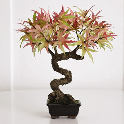 Bloom Artificial Maple Bonsai Tree in Planter - Faux Fake Japanese Oriental Style Indoor ...
