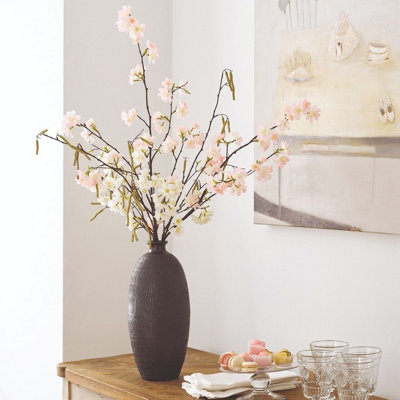 Bloom Artificial Paris Blossom Arrangement in Black Glazed Funnel Vase ...