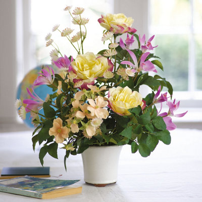 Bloom Artificial Pleione Orchid & Yellow Rose Arrangement in Vase ...