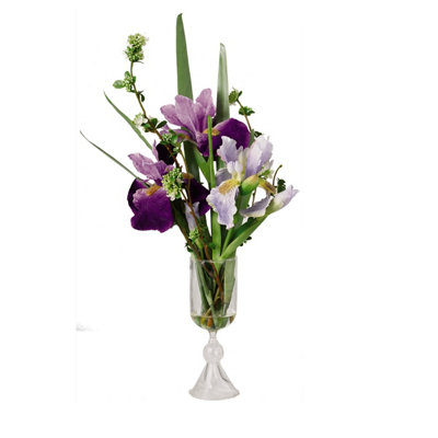 Bloom Artificial Purple Lilac Iris Flower Arrangement in Vase - Faux Realistic Floral ...
