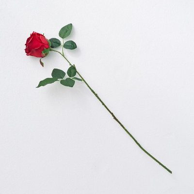 Bloom Artificial Single Half Open Red Rose Stem - Faux Fake Lifelike ...