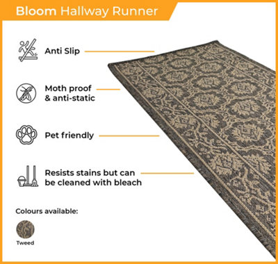Bloom Hallway Runner Rug - Hardwearing, Non-Slip & Durable Carpet for ...