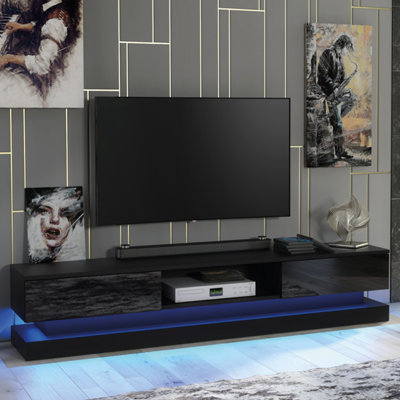 Bloom TV Unit 180cm Black with High Gloss Doors and LED Lighting ...