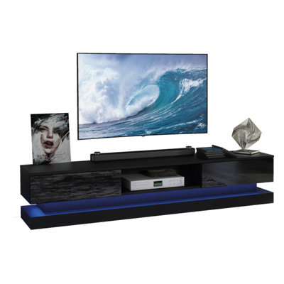 Bloom TV Unit 180cm Black with High Gloss Doors and LED Lighting ...