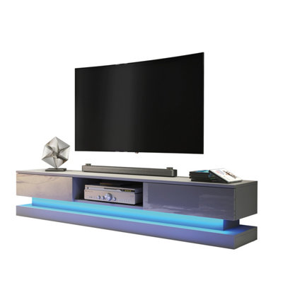 Bloom TV Unit 180cm Dark Grey with High Gloss Doors and LED Lighting ...