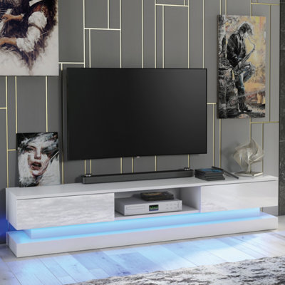 Bloom TV Unit 180cm White with High Gloss Doors and LED Lighting Creative Furniture