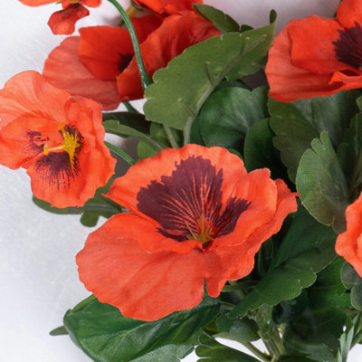 Blooming Artificial - 28cm / 1ft Red Faux Pansy Bush Multi-Pack