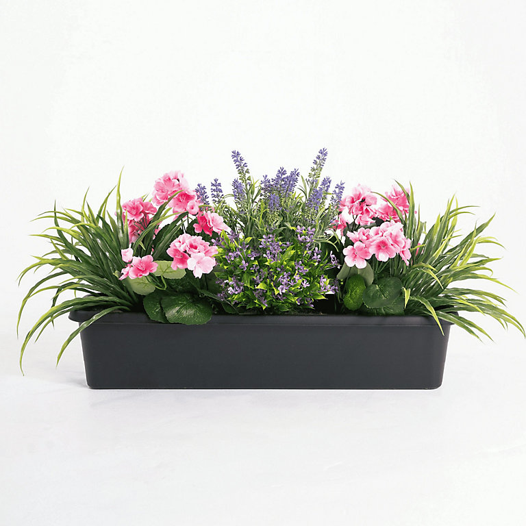 Blooming Artificial 60cm long Pink Artifical Mixed Flower Window Box ... Blooming Artificial 60cm long Pink Artifical Mixed Flower Window Box ...