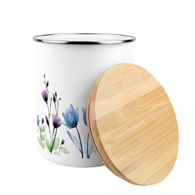 Blooming Lovely Flowers Storage Canister - Blue & Purple Floral Large ...