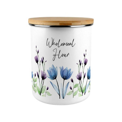 Blooming Lovely Flowers Wholemeal Flour Canister - Blue & Purple Floral ...
