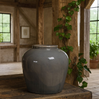 Bloomwood Grey Glazed Round Ceramic Vase 370mm