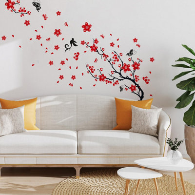 Blossom Flower Transparent RED Wall Stickers Mural Decal Self Adhesive ...