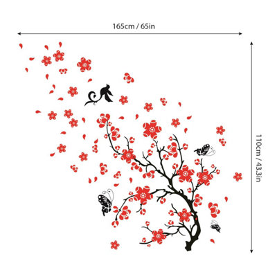 Blossom Flower Transparent RED Wall Stickers Mural Decal Self Adhesive ...