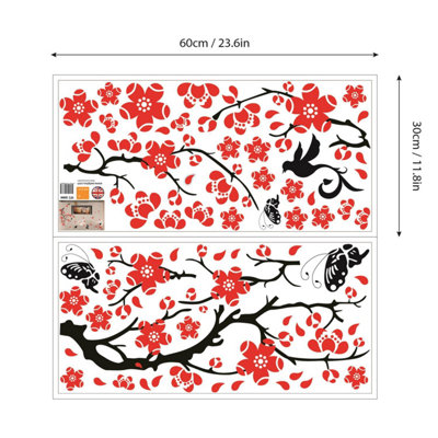 Blossom Flower Transparent RED Wall Stickers Mural Decal Self Adhesive ...