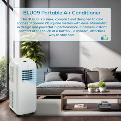 BLU09 9000 BTU A Rated White Portable Air Conditioner with 3 Fan Speeds ...