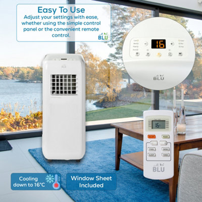 BLU09 9000 BTU A Rated White Portable Air Conditioner with 3 Fan Speeds ...