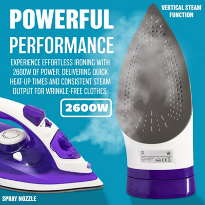 Blue 2600W Corded Non Stick Steam Iron With Ceramic Sole Plate Laundry