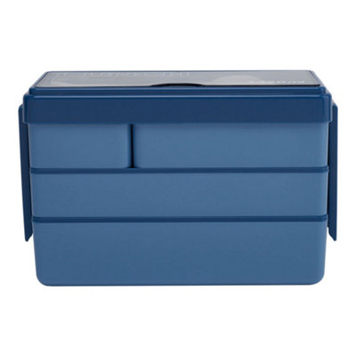 Blue 3 Layer Bento Style Plastic Lunch Box with Cutlery