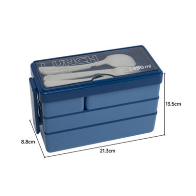 Blue 3 Layer Bento Style Plastic Lunch Box with Cutlery