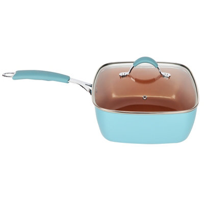 Blue and Copper Induction 14 Pcs Kitchen Non Stick Cookware Set Frying ...