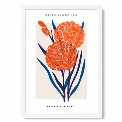 Blue and Orange Allium Flower Market Exhibition Art Print with White ...