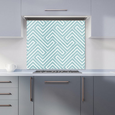 Blue And White Geometric Pattern Premium Glass Kitchen Splashback ...
