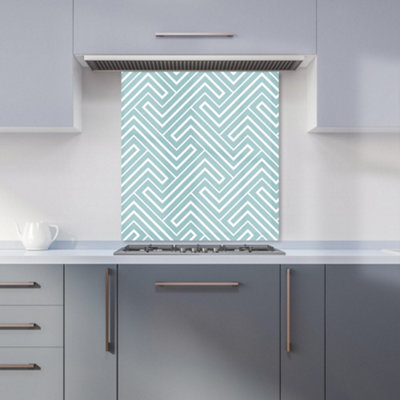 Blue And White Geometric Pattern Premium Glass Kitchen Splashback ...