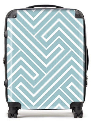 Blue And White Geometric Pattern Suitcase - Large