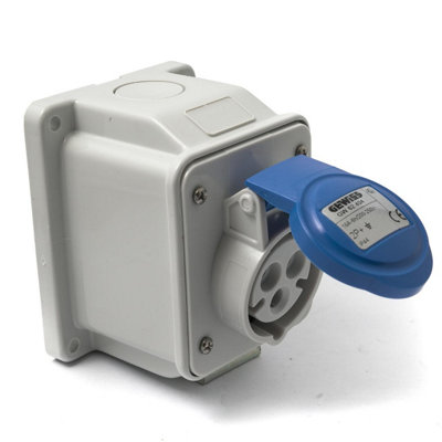 Blue angled outlet socket 240v, 16 Amp