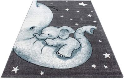 Blue Baby Elephant and Stars Rug - Kids - 160x230cm