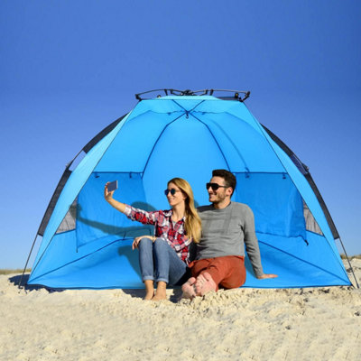 Blue Beach Tent XLwith Extendable Floor, SPF 50+ Pop Up Shade for 4-5 ...
