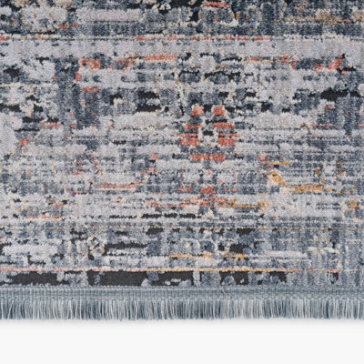 Blue Beige Traditional Floral Soft Fringed Runner Rug 60x240cm