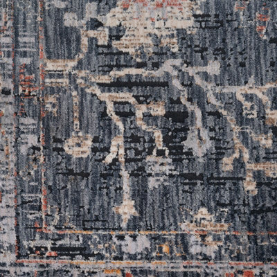 Blue Beige Traditional Floral Soft Fringed Runner Rug 60x240cm