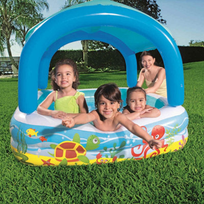 Blue Canopy Play Pool - Bestway 140x140x114 cm Inflatable Kids Paddling ...