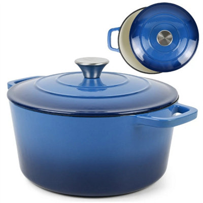 BLUE CAST IRON CASSEROLE DISH POT WITH LID DUTCH OVEN 5L ENAMELED STEW ...