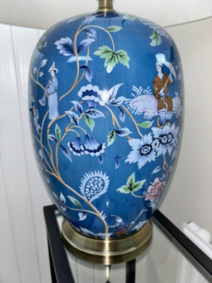 Blue Ceramic Table Lamp with Plain Shade