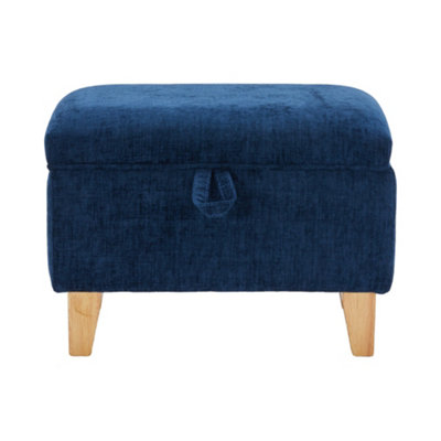 Blue Chenille Upholstered Storage Ottoman Footstool