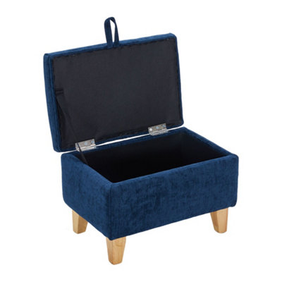 Blue Chenille Upholstered Storage Ottoman Footstool